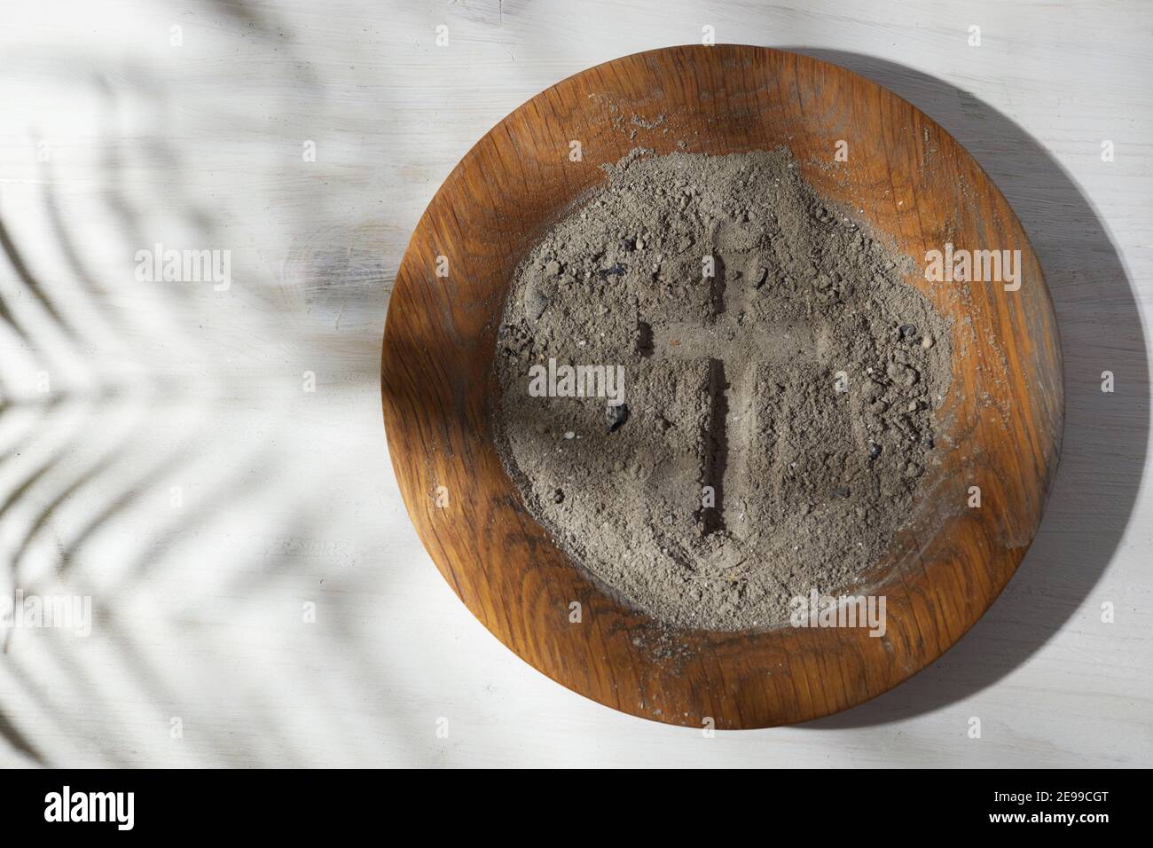 Ash wednesday, crucifix made of ash, dust as christian religion. Lent ...