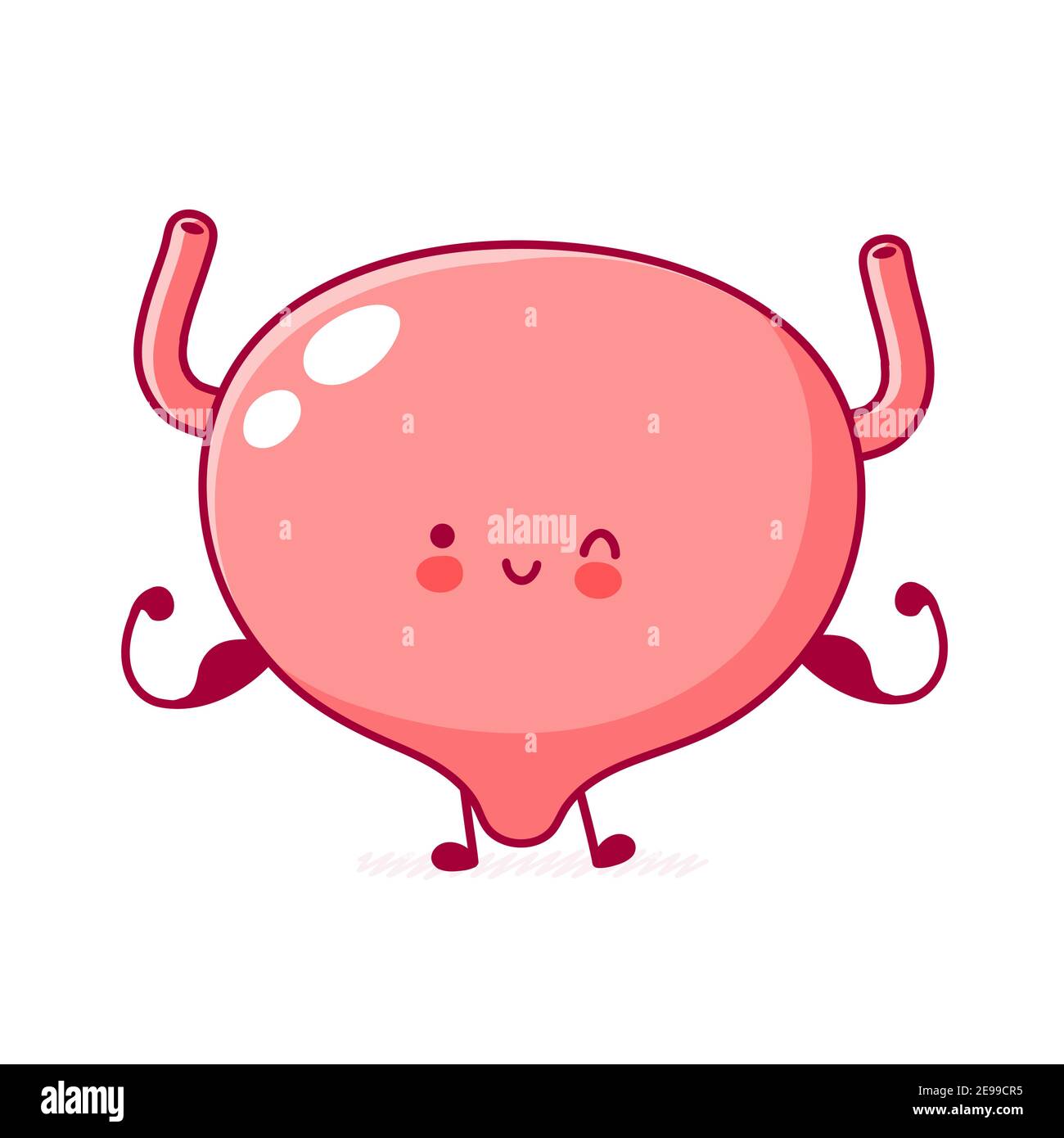 Cute happy strong funny human bladder organ character. Vector flat line ...