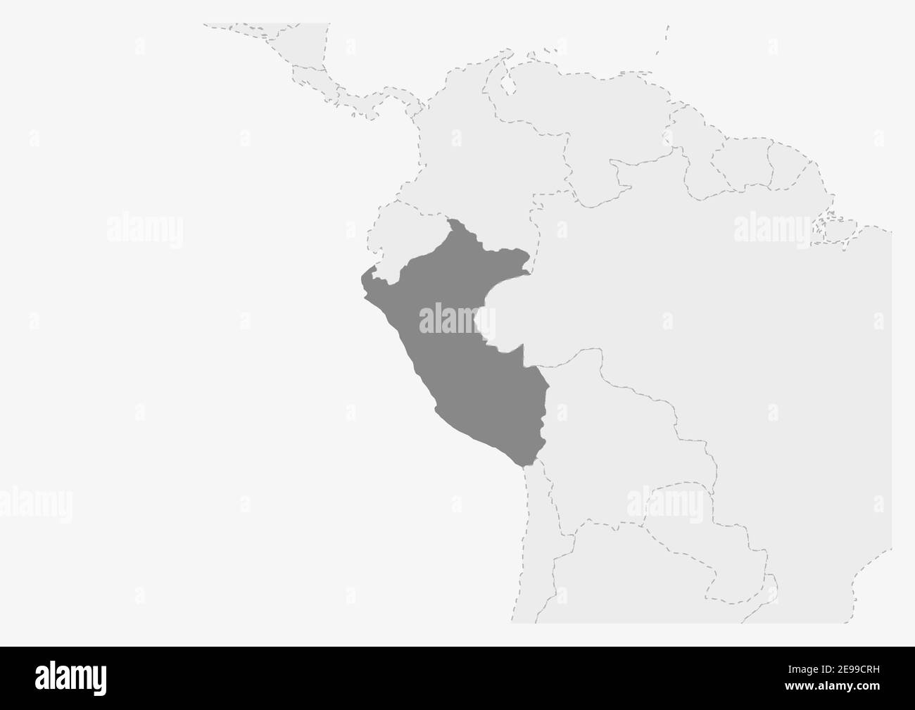 Map of America with highlighted Peru map, gray map of Peru with ...