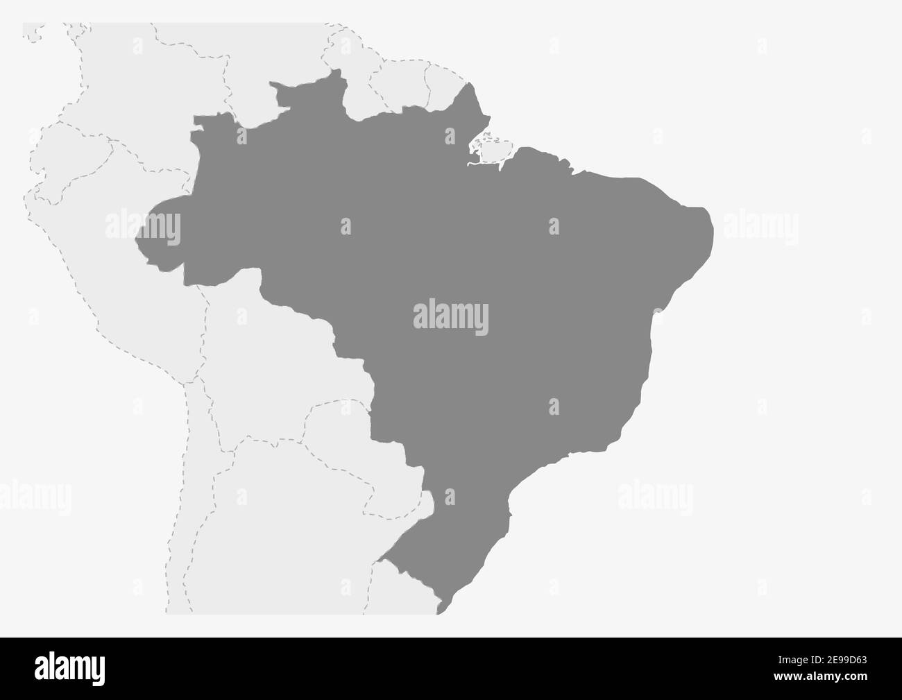 Map of America with highlighted Brazil map, gray map of Brazil with ...