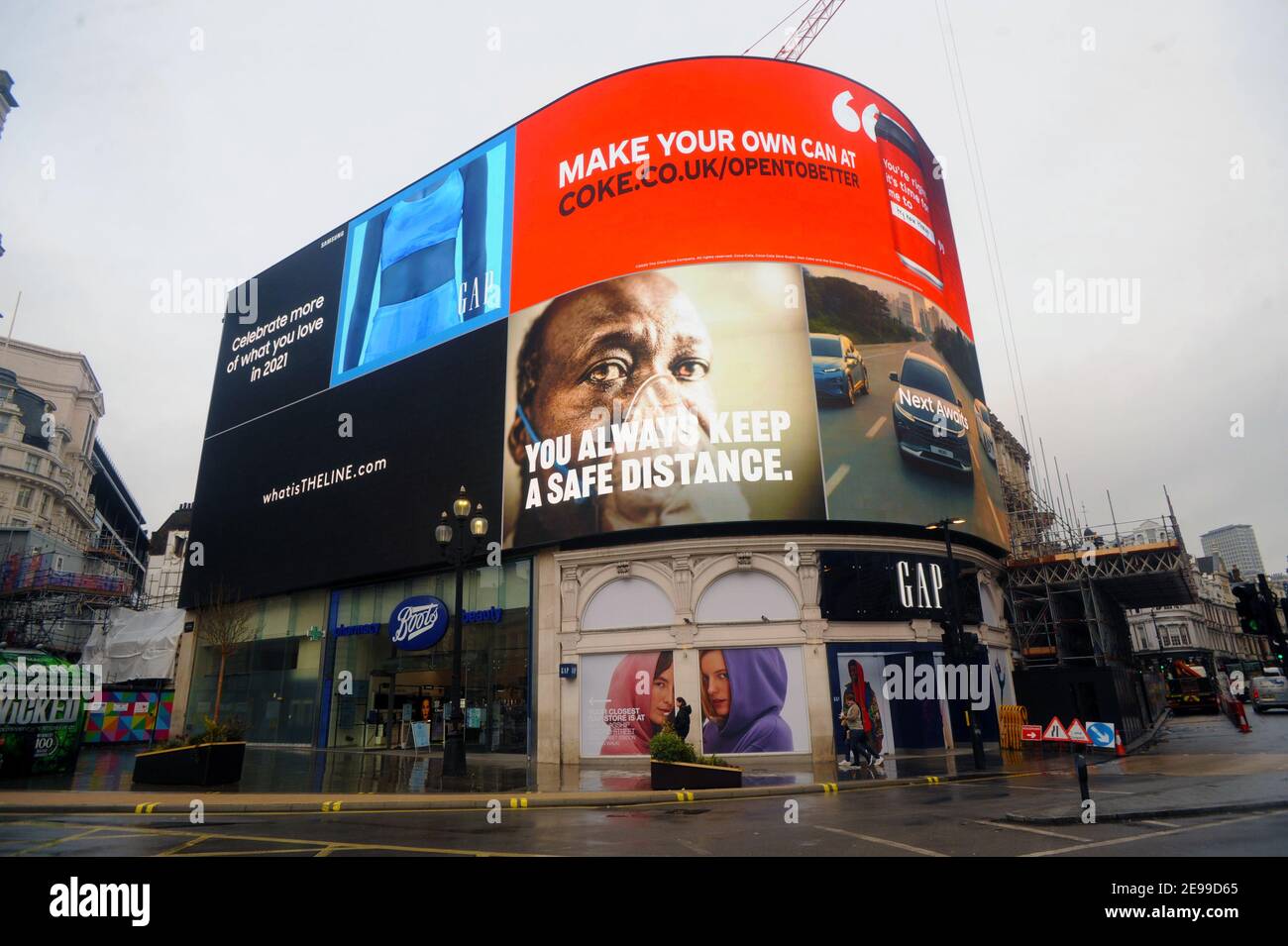 London, UK. 3rd Feb, 2021. NHS lockdown message digitally displayed on ...