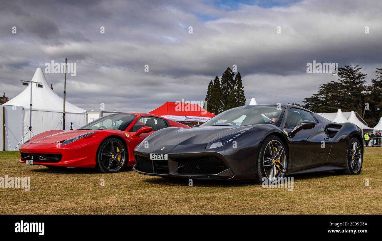 Two stunning Ferrari 488 on display in the Ferrari owner club at the ...