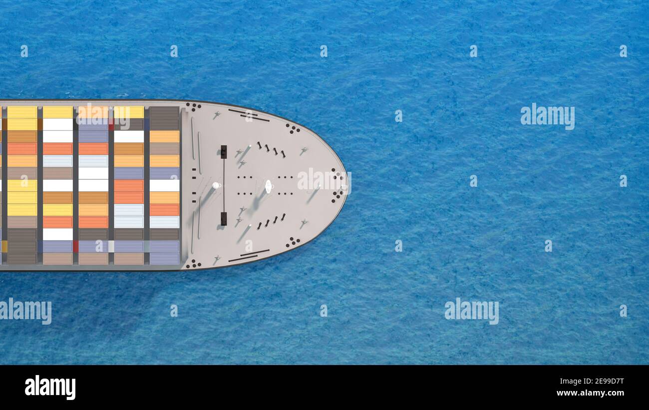 front of container ship top view with copy space. 3d rendering Stock ...