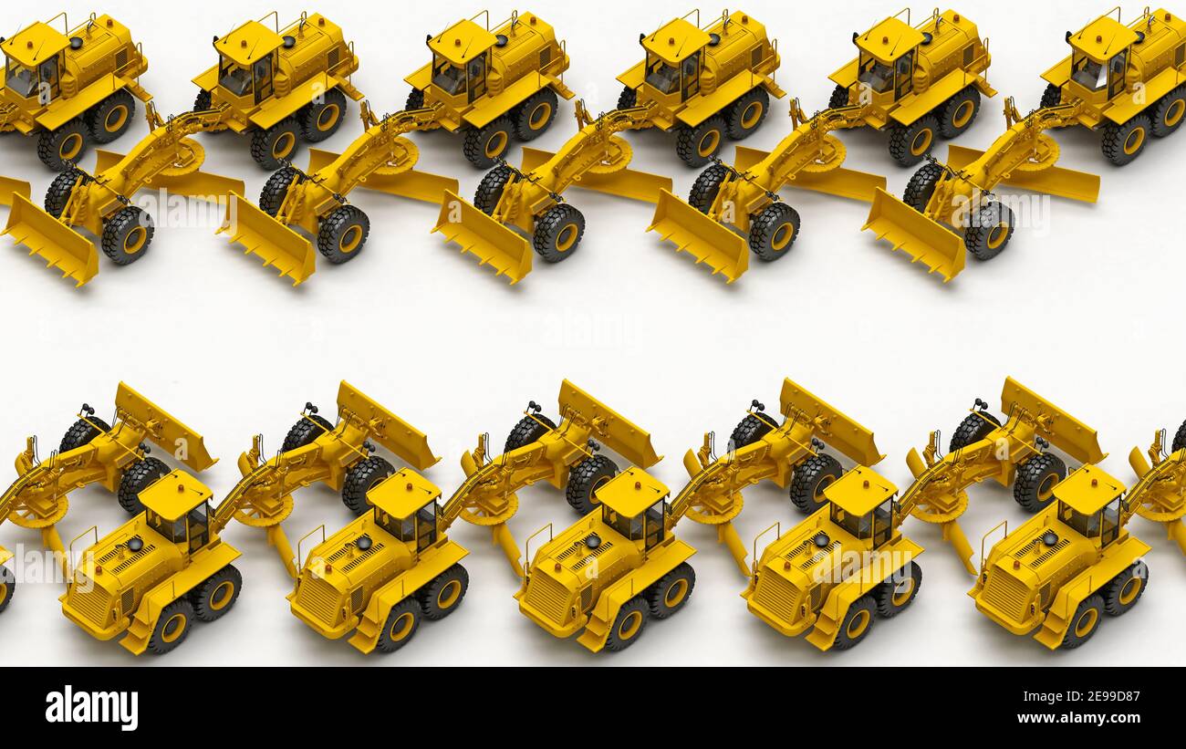 row of graders above view with copy space. 3d rendering Stock Photo - Alamy