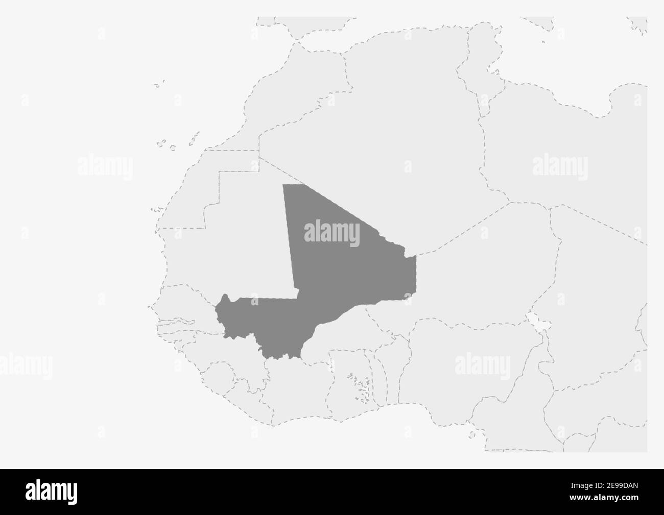 Map of Africa with highlighted Mali map, gray map of Mali with ...