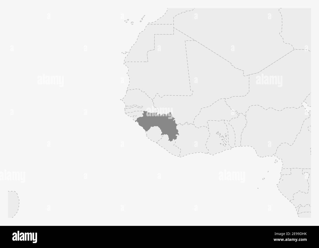 Map of Africa with highlighted Guinea map, gray map of Guinea with ...
