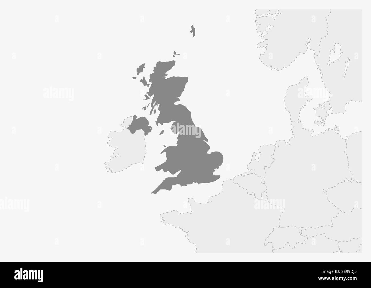 Map of Europe with highlighted United Kingdom map, gray map of UK with ...