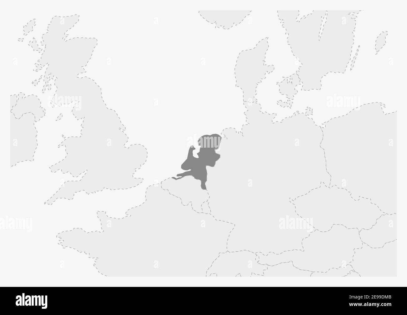 Map of Europe with highlighted Netherlands map, gray map of Netherlands ...
