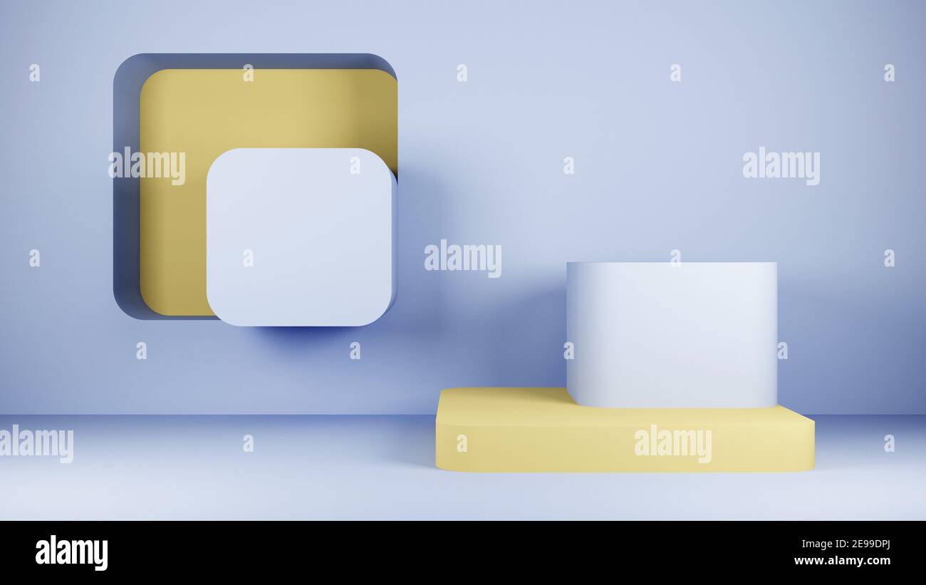 composition yellow square with rounded corners in the blue wall and ...