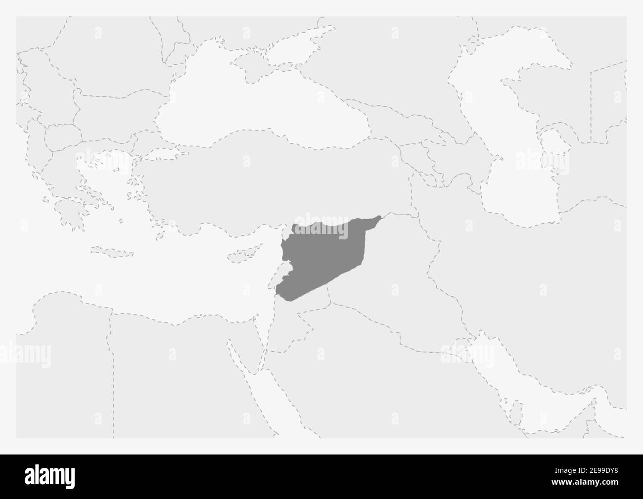 Map of Middle East with highlighted Syria map, gray map of Syria with neighboring countries ...