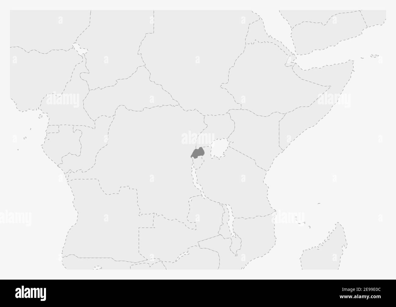 Map of Africa with highlighted Rwanda map, gray map of Rwanda with ...