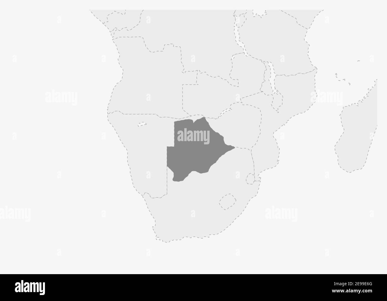 Map of Africa with highlighted Botswana map, gray map of Botswana with ...