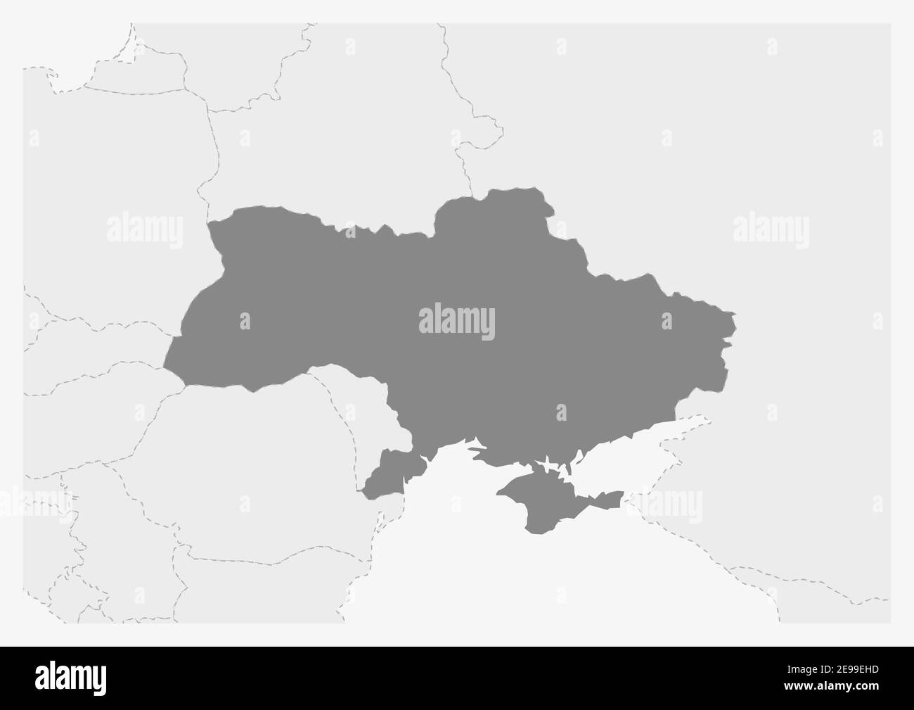 Map of Europe with highlighted Ukraine map, gray map of Ukraine with ...