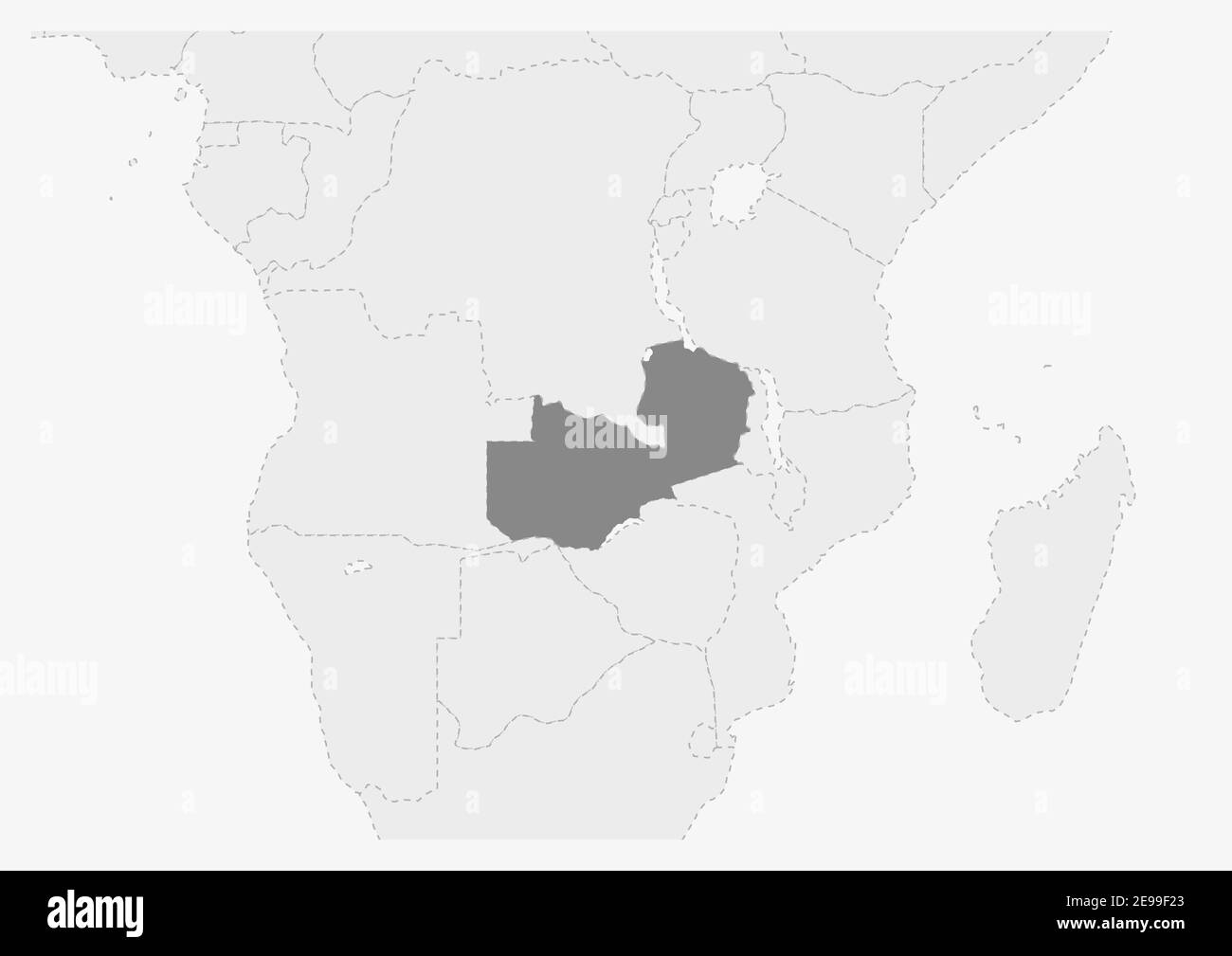 Map of Africa with highlighted Zambia map, gray map of Zambia with ...