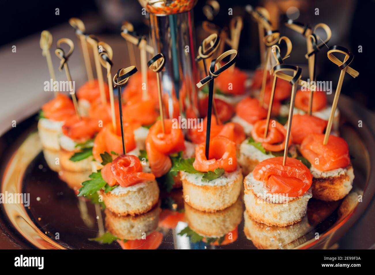 Canape, appetizers, on the table, buffet menu, European cuisine, shrimp ...