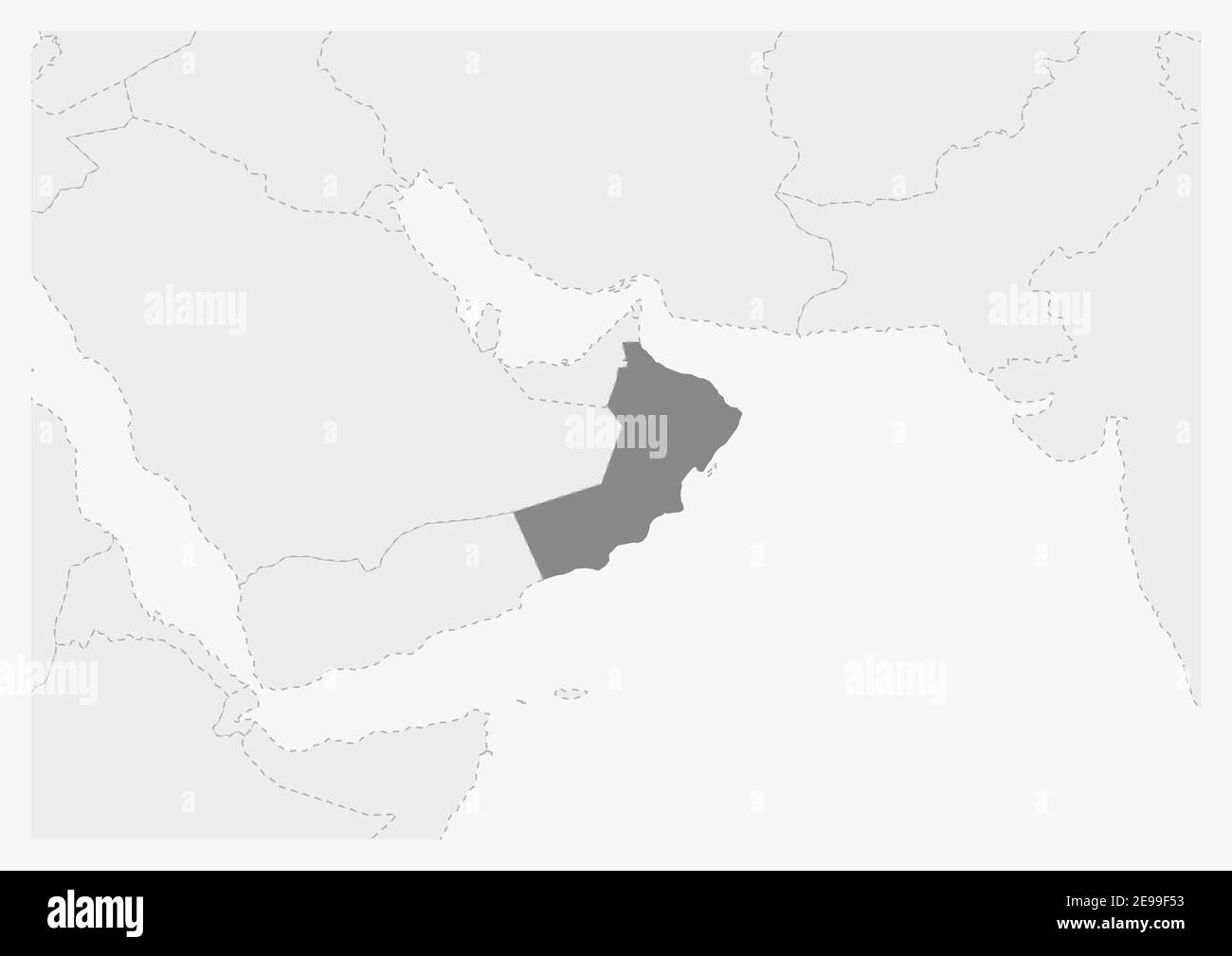 Map of Middle East with highlighted Oman map, gray map of Oman with ...
