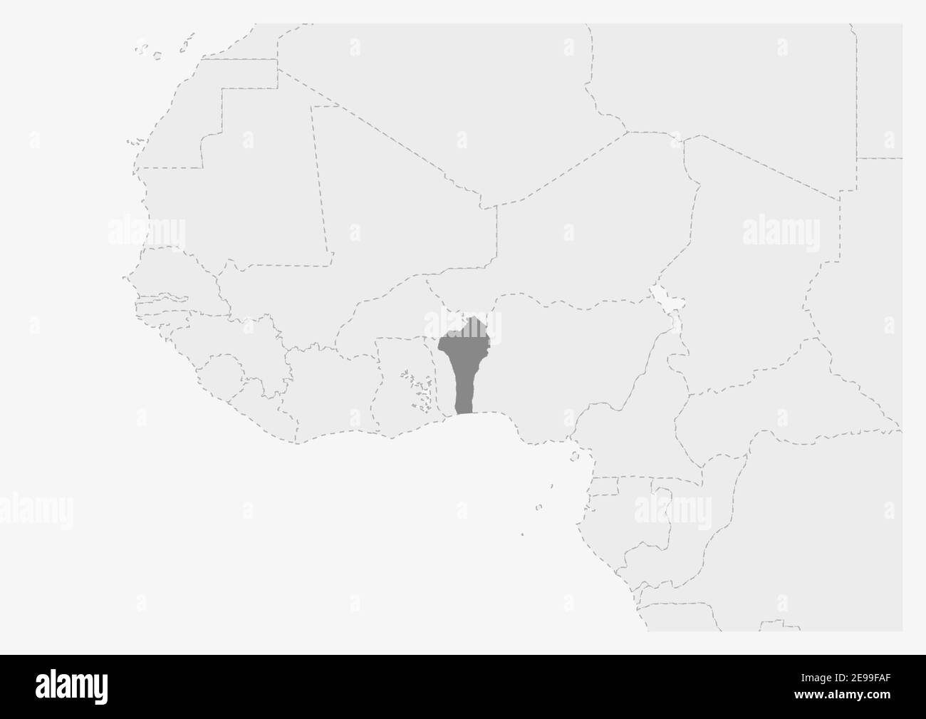 Map of Africa with highlighted Benin map, gray map of Benin with ...