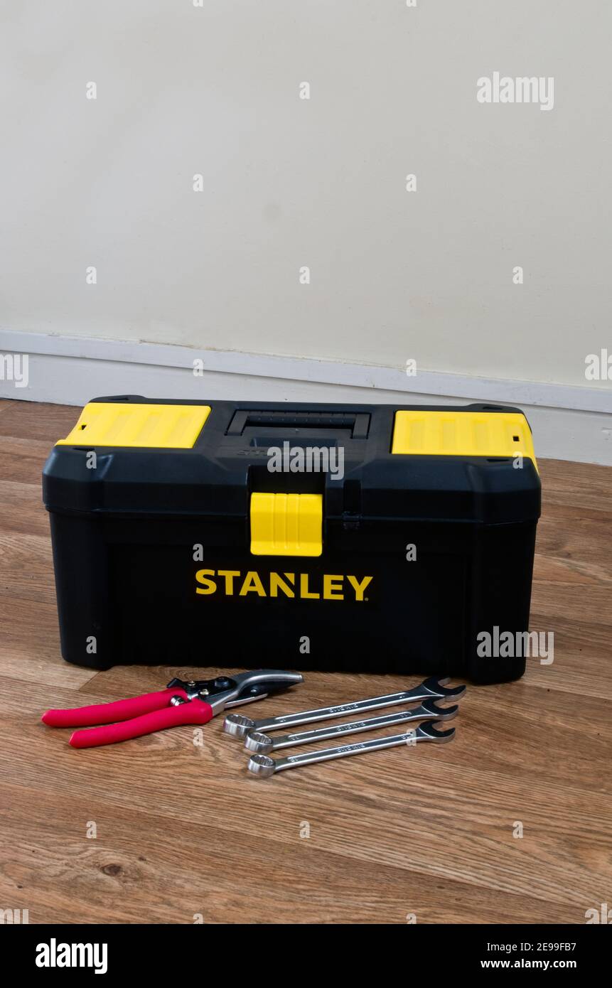 Stanley Black Plastic Toolbox With Tools, UK Stock Photo - Alamy