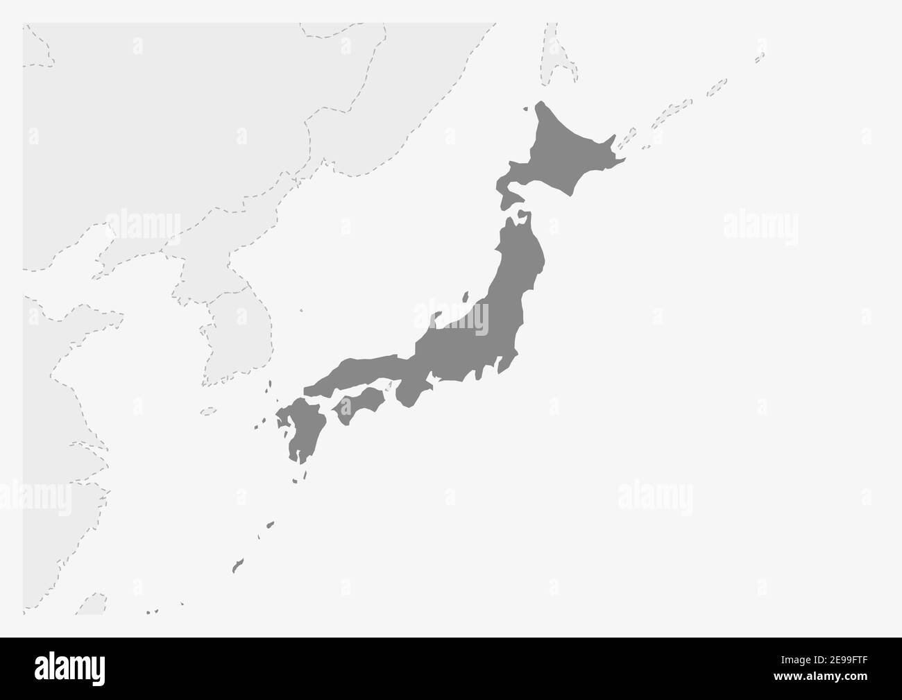 Map of Asia with highlighted Japan map, gray map of Japan with ...