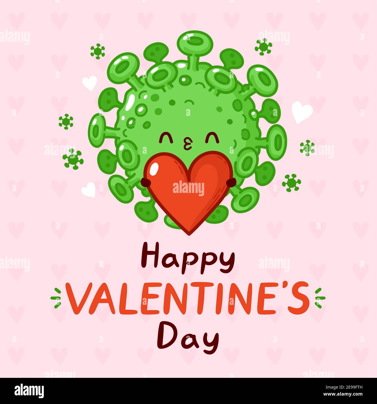 Cute corona virus with heart. Happy valentines day card. Vector flat ...