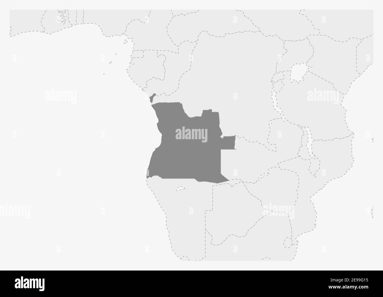 Map of Africa with highlighted Angola map, gray map of Angola with ...