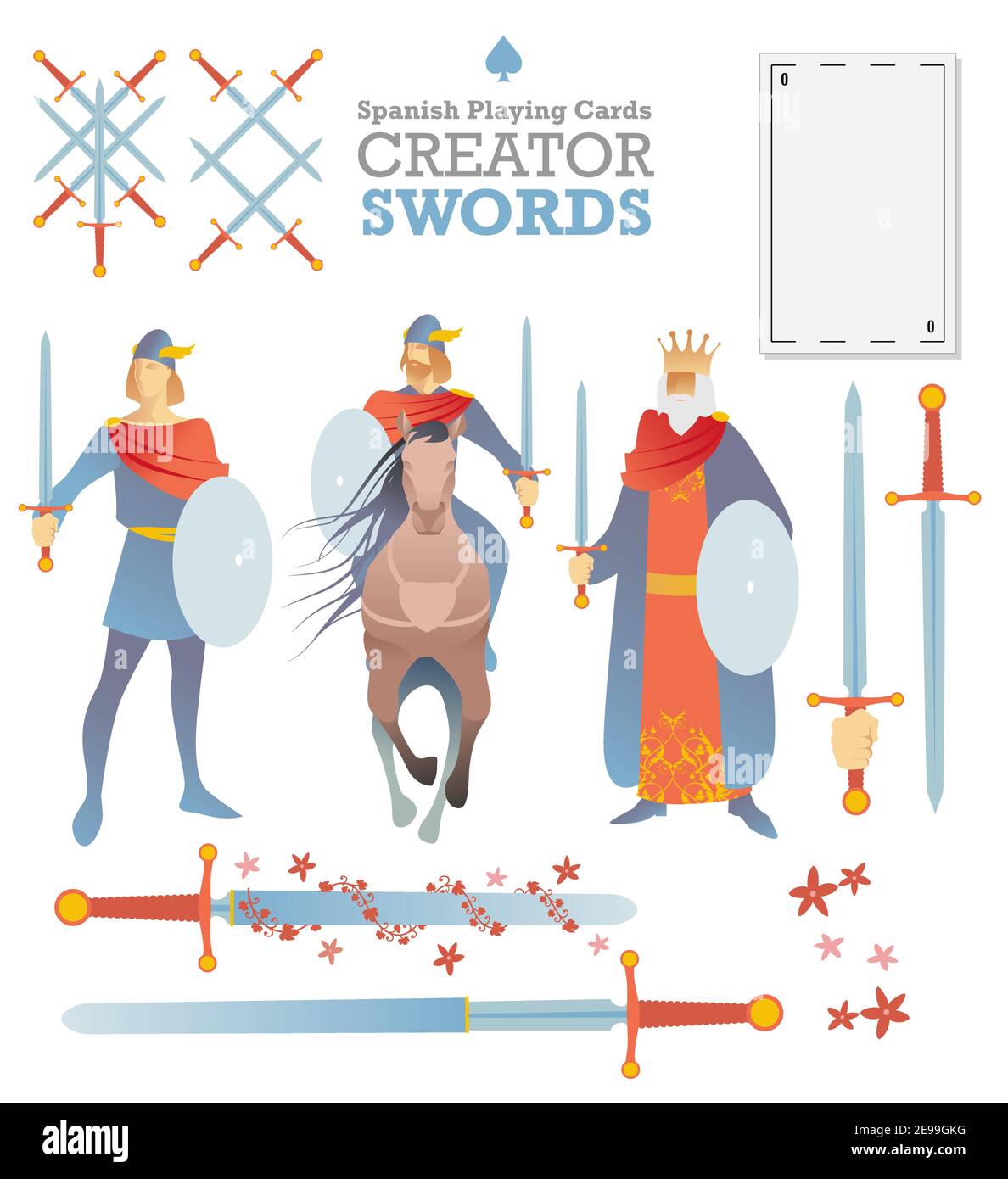 Creator deck of Spanish playing cards. Swords. Symbols and characters ...