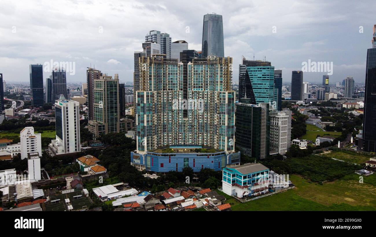 Aerial view of bellagio boutique mall building in Jakarta and noise ...