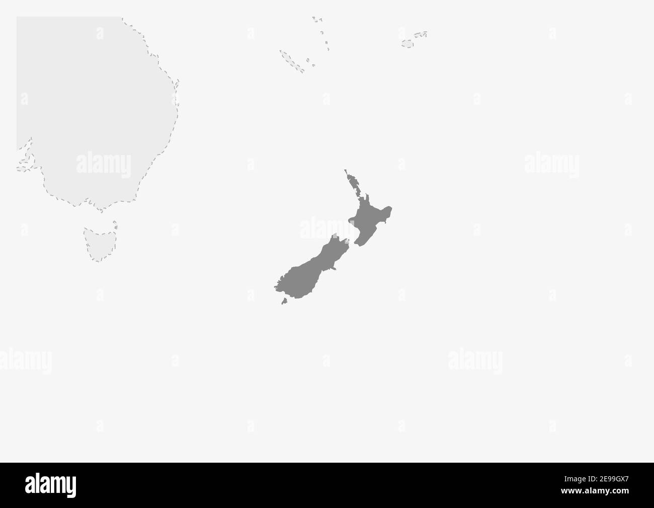 Map of Oceania with highlighted New Zealand map, gray map of New ...