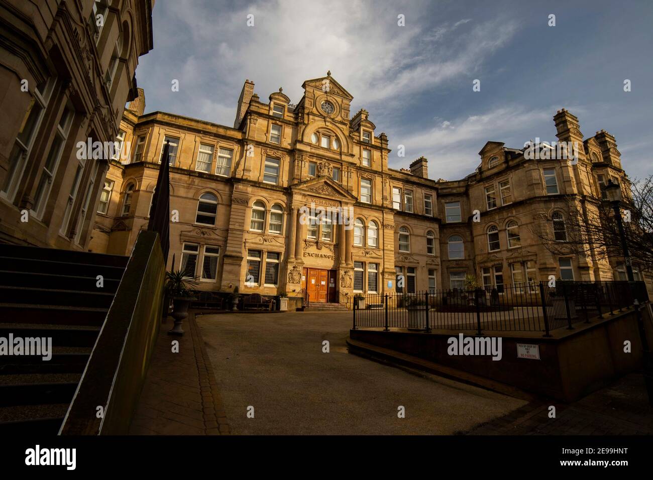 Front exterior of The Exchange Hotel in Cardiff Bay, February 2021 ...