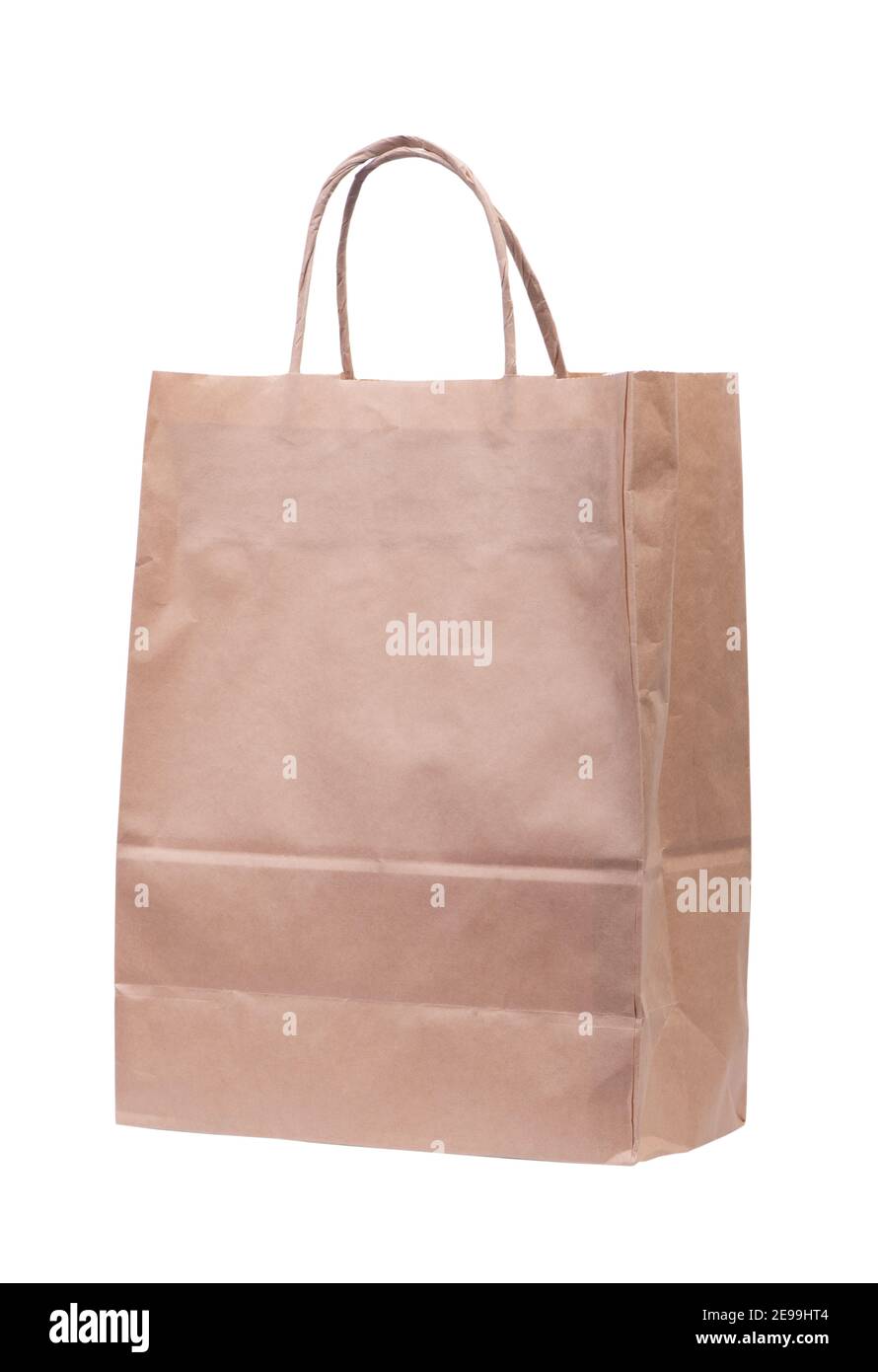 Blank paper bag with handles isolated over white background Stock Photo ...