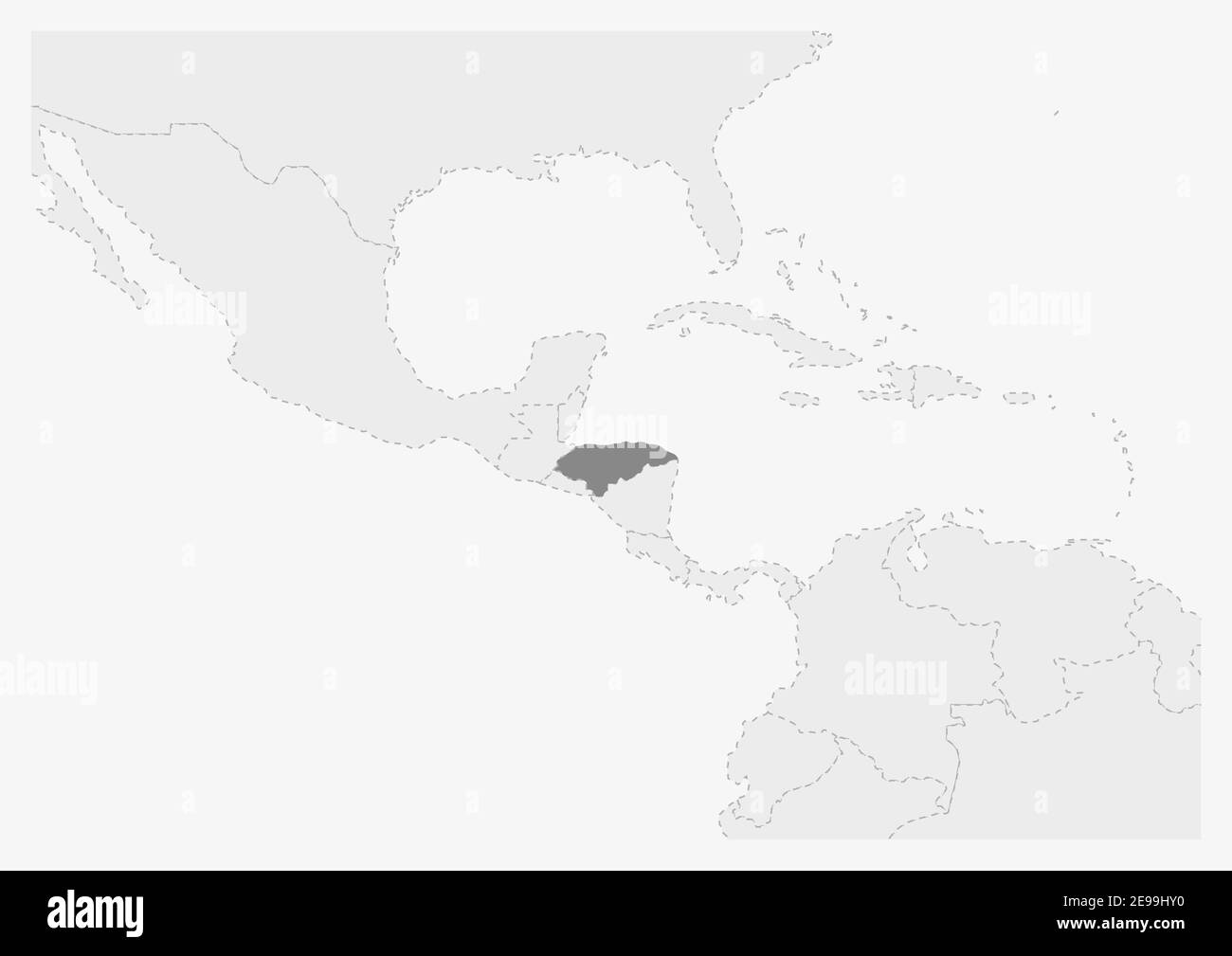 Map of America with highlighted Honduras map, gray map of Honduras with ...