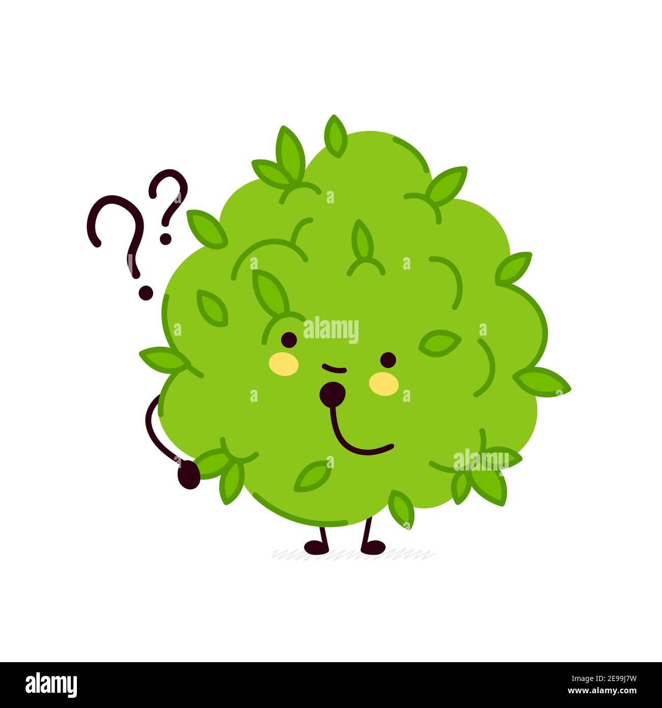 Cute funny marijuana weed bud character with question marks. Vector ...