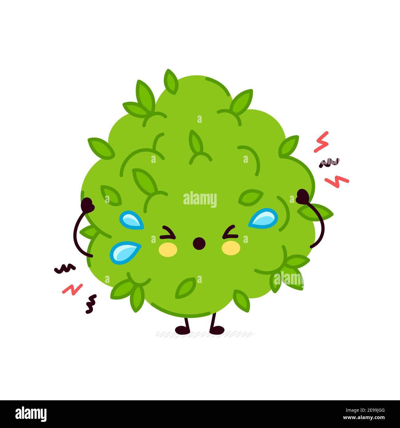 Cute funny sad cry marijuana weed bud character. Vector flat line ...