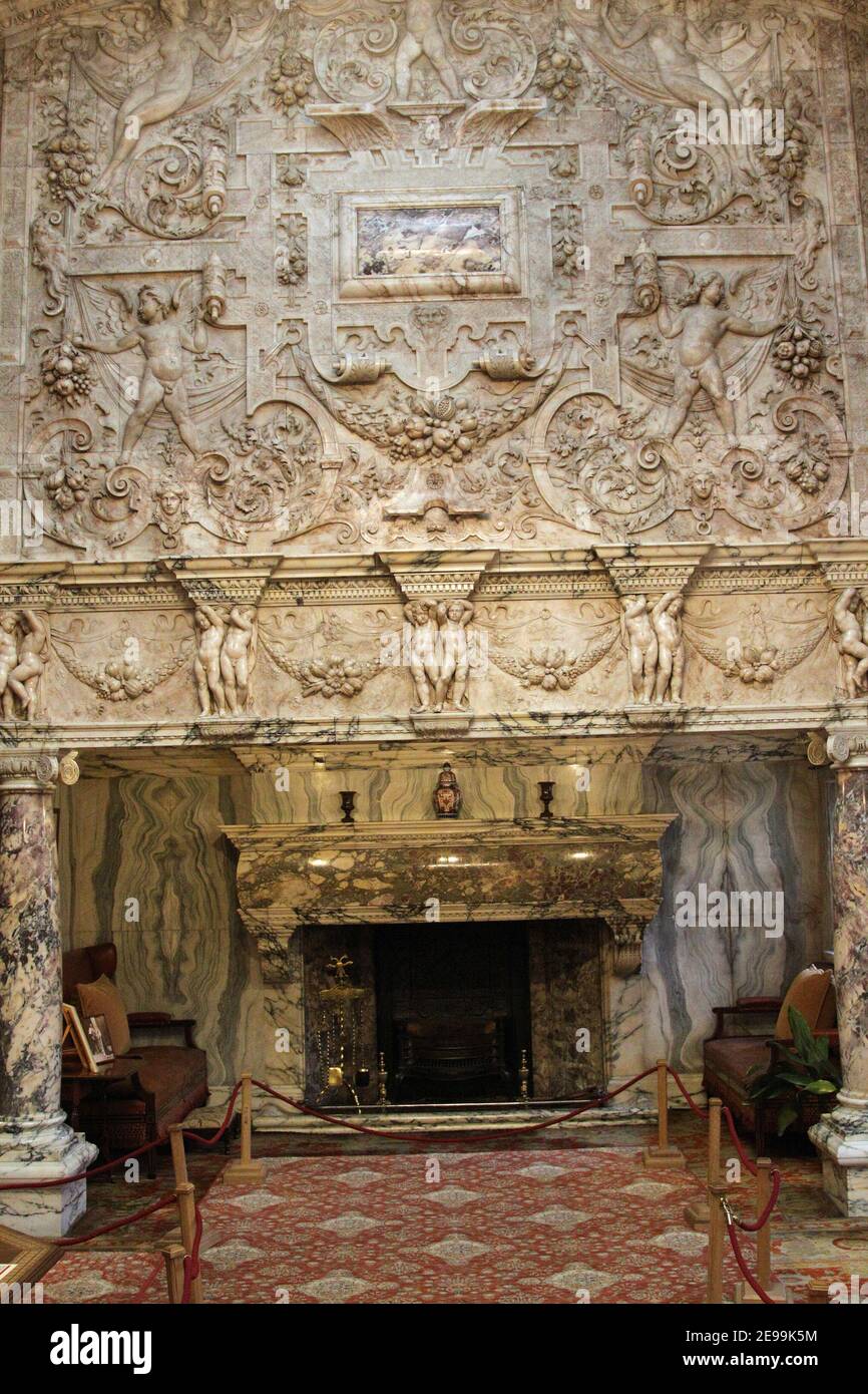 Cragside spectacular carved fireplace Stock Photo - Alamy