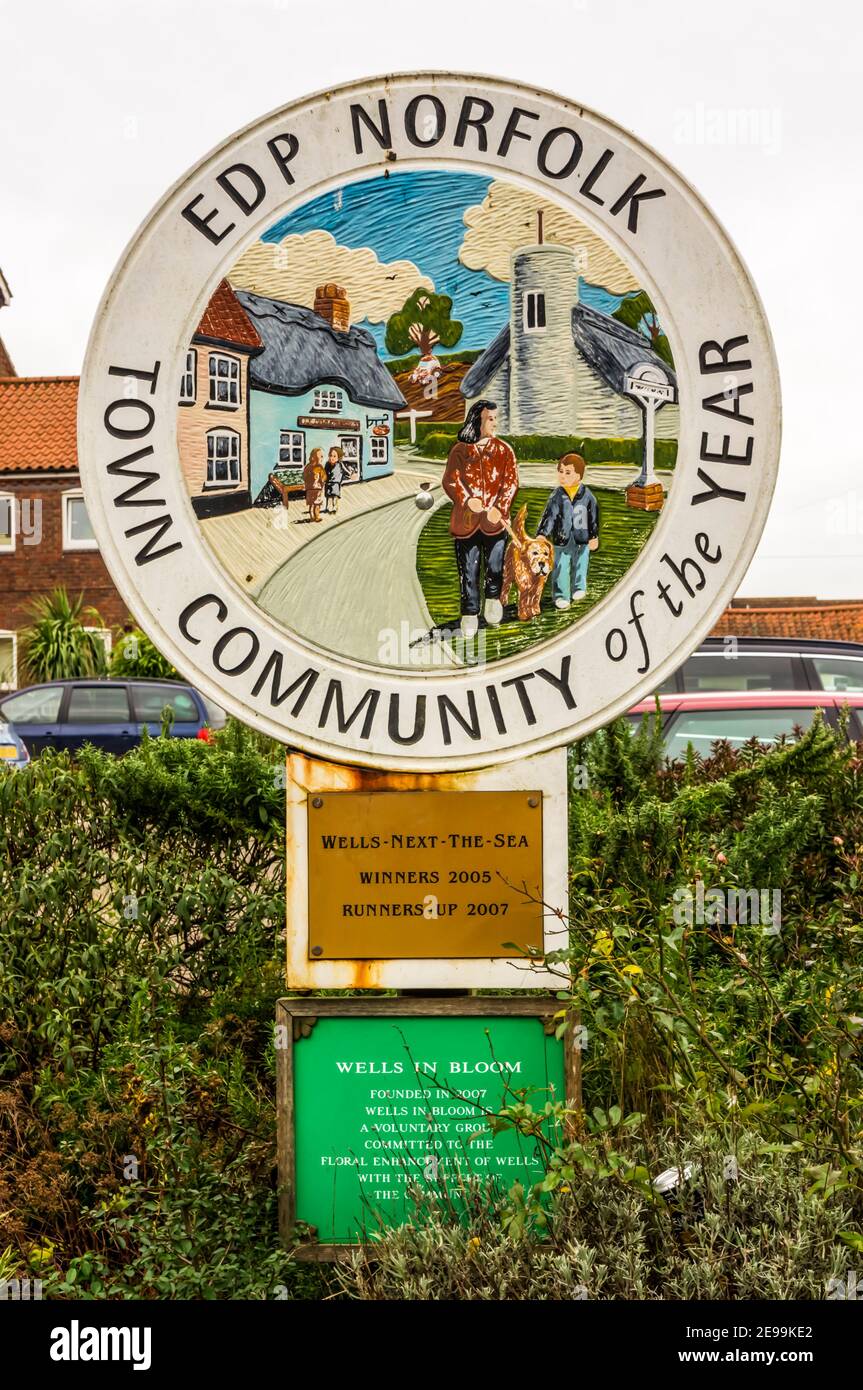 A sign for EDP Norfolk Town Community of the Year in Wells-Next-The-Sea ...