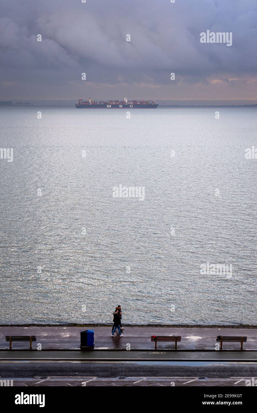 Large expanse of Thames Estuary sea water in late afternoon near dusk ...