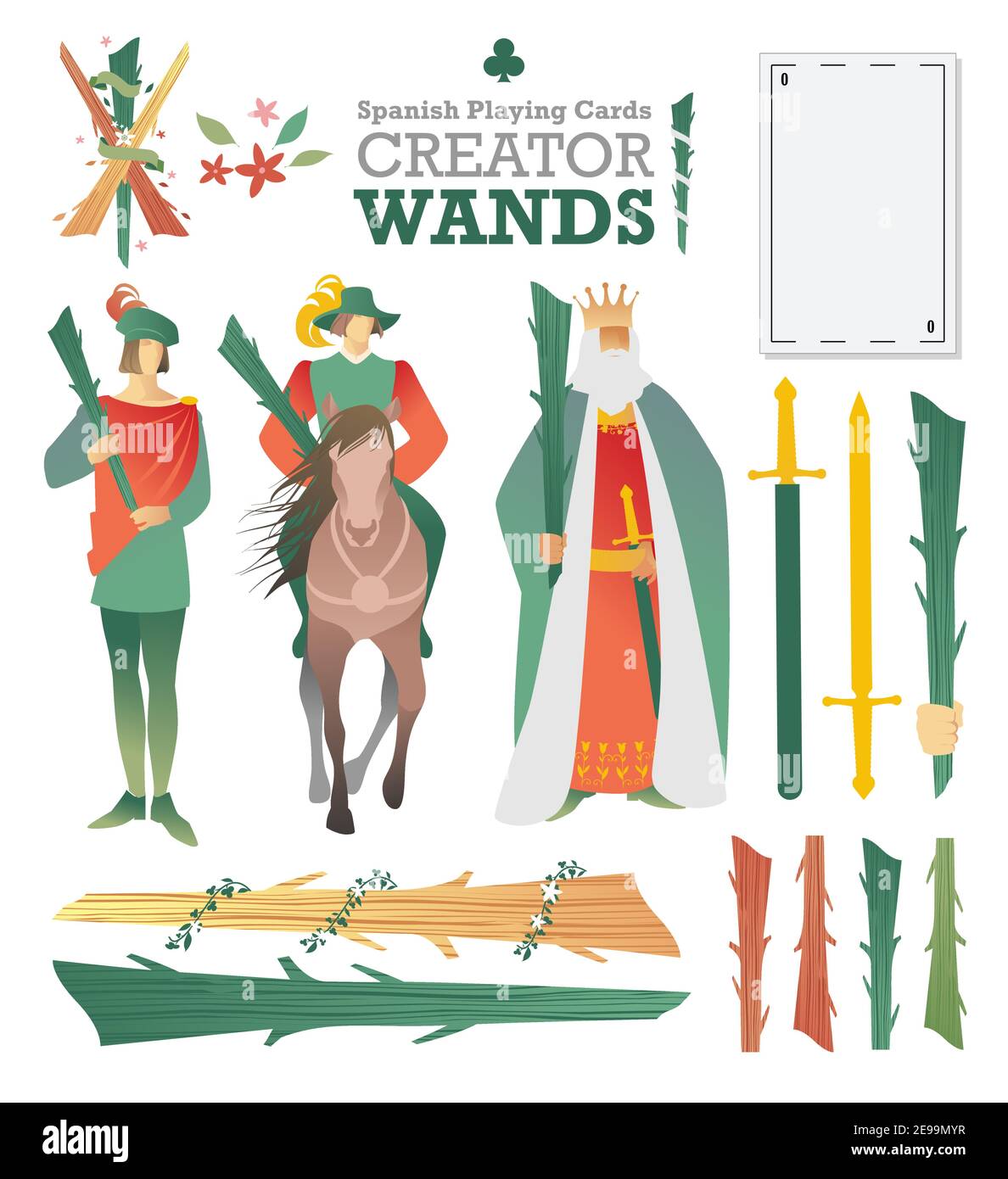 Creator deck of Spanish playing cards. Wands. Symbols and characters of ...