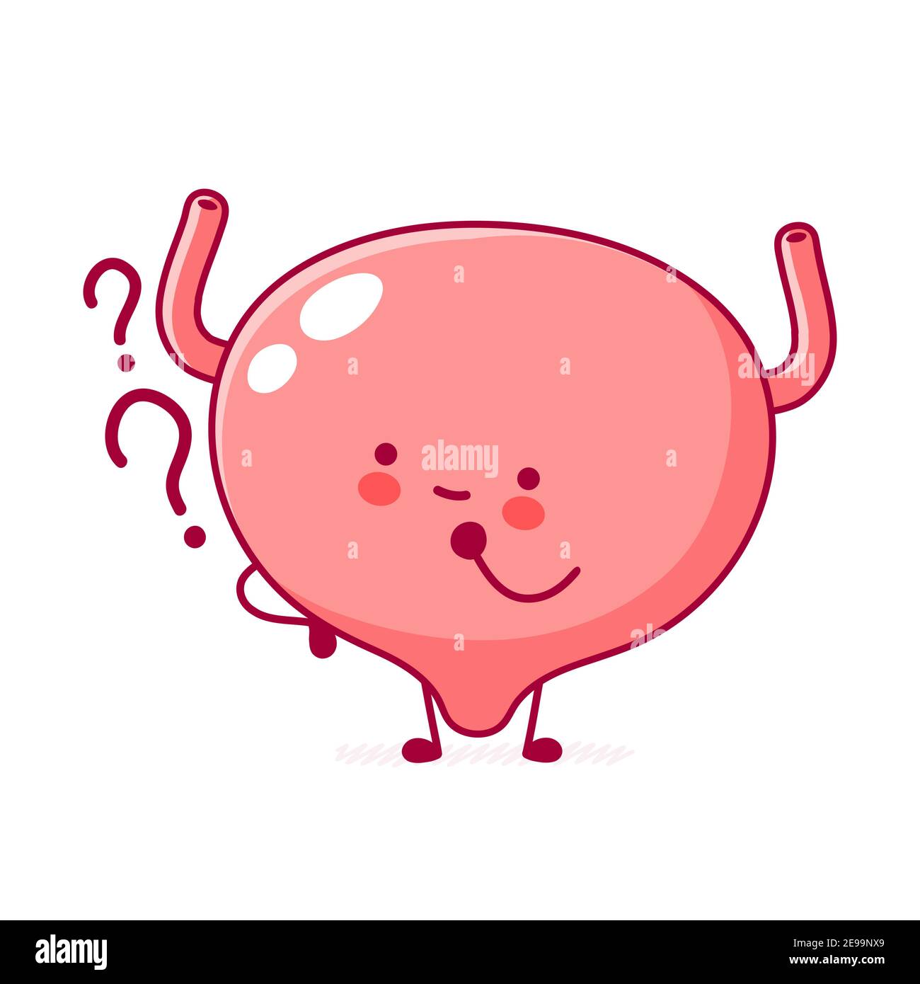 Cute funny human bladder organ character with question marks. Vector ...