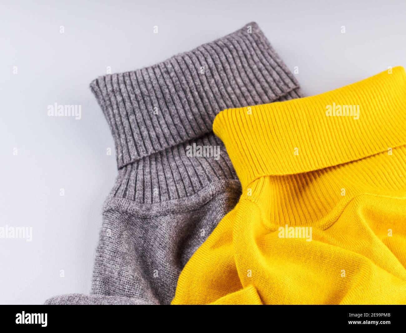 Fashion flat lay gray yellow turtle neck match Stock Photo - Alamy