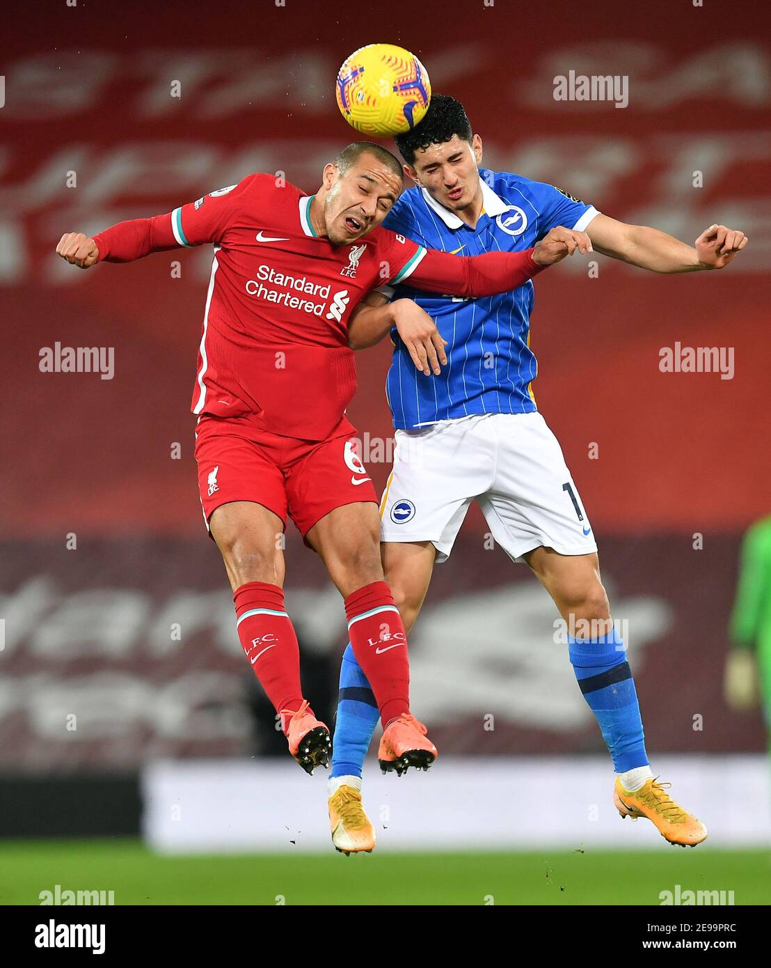 Liverpool's Thiago Alcantara and Brighton and Hove Albion's Steven ...