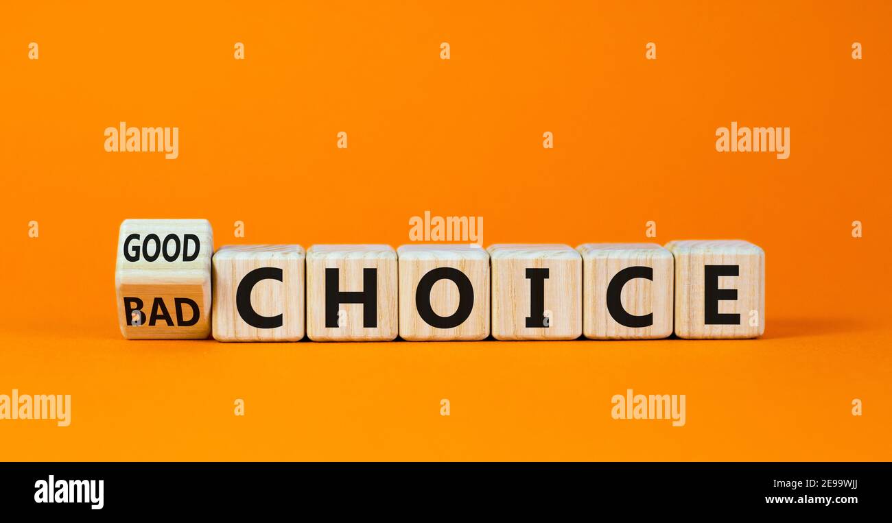 Good or bad choice symbol. Turned a wooden cube and changed words 'bad ...
