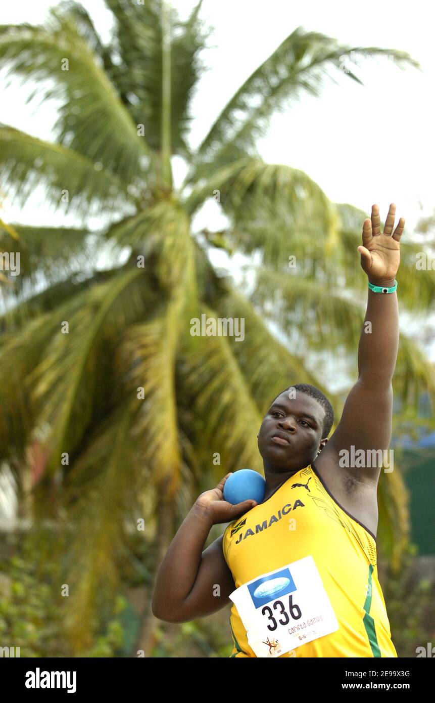 Jamaica's Damion Johnson performs on men's shot put during the Carifta ...