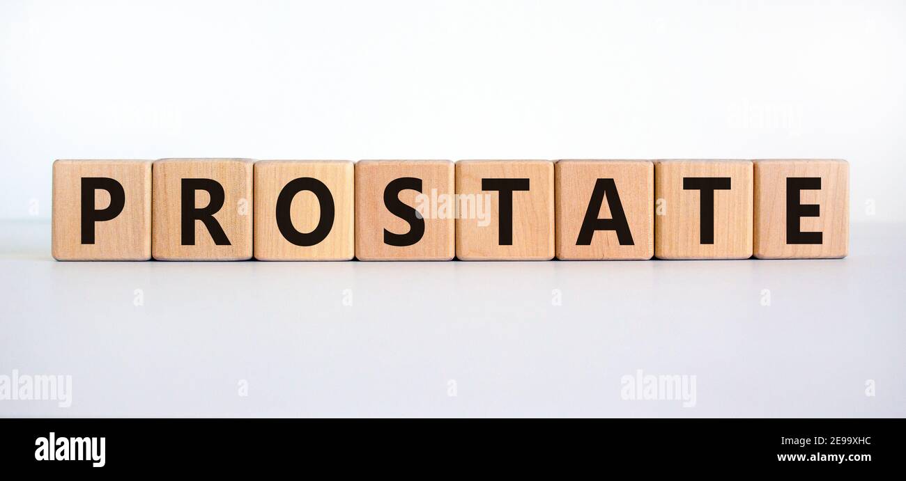 Prostate symbol. Wooden cubes with word 'prostate'. Beautiful white ...