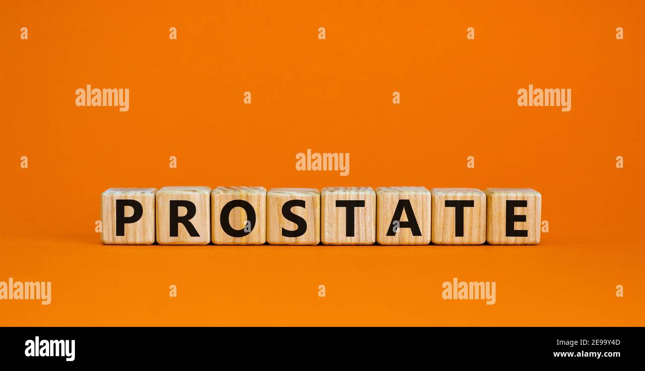 Prostate symbol. Wooden cubes with word 'prostate'. Beautiful orange ...
