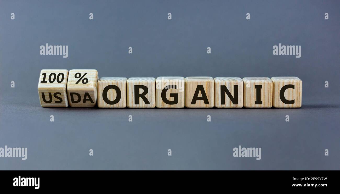100 percent organic symbol. Fliped wooden cubes and changed words USDA ...