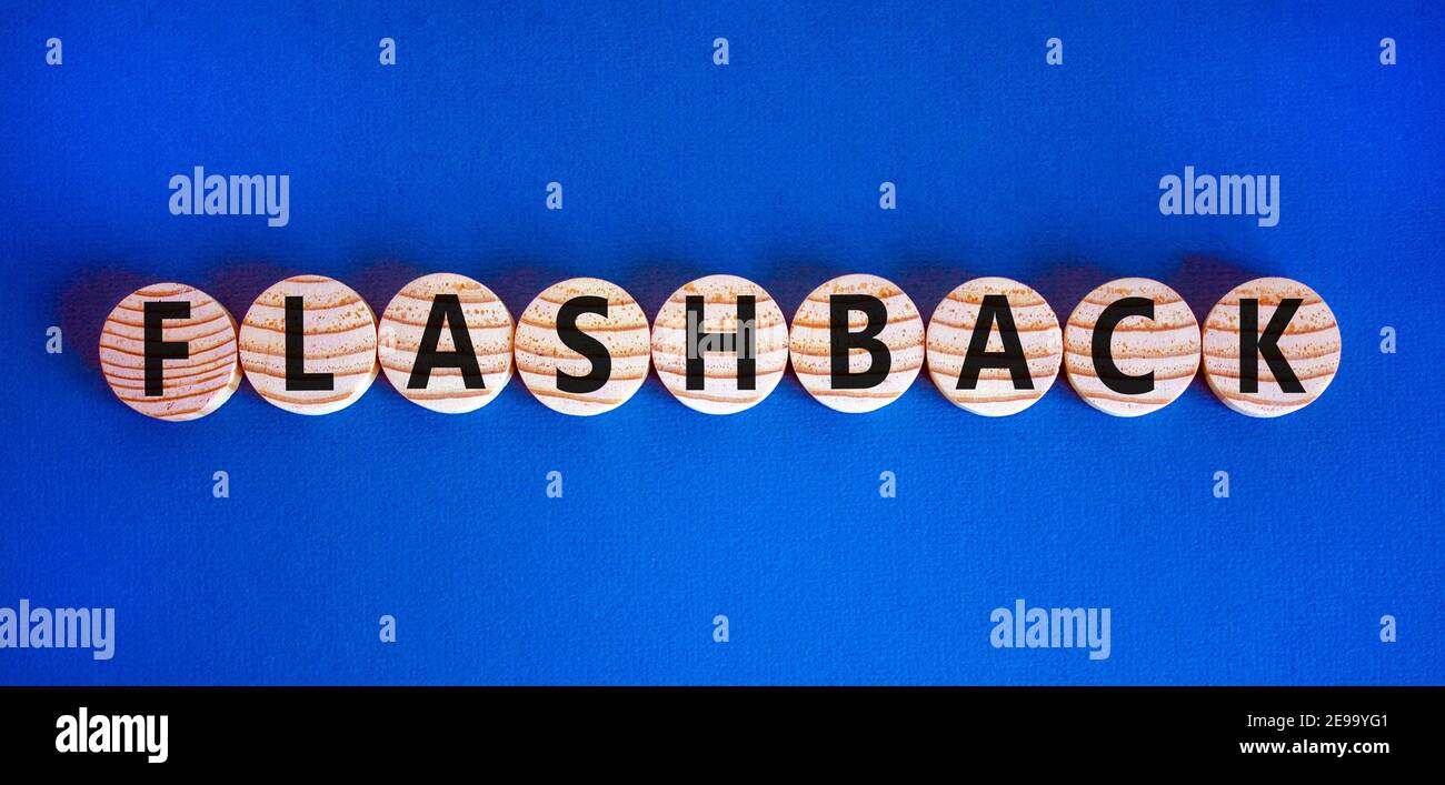Flashback symbol. Wooden circles with the word 'flashback'. Beautiful ...