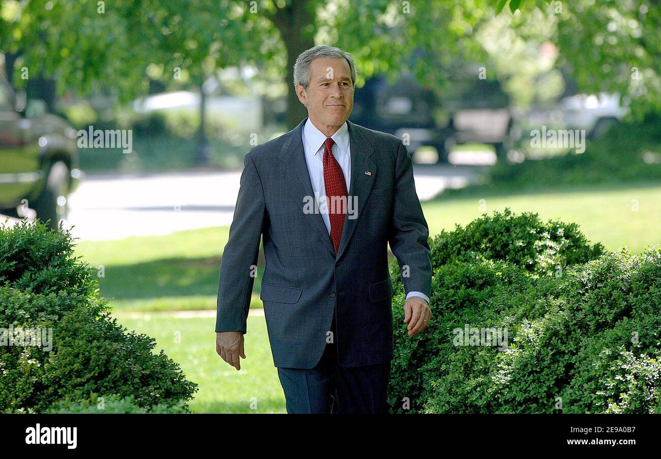 President George W. Bush is seen here in the Rose Garden of the White ...