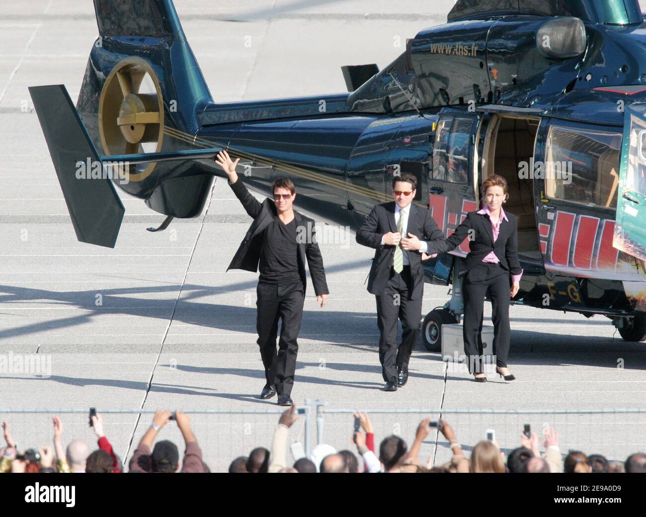 US actor Tom Cruise arrives by helicopter at La Defense, Paris business ...