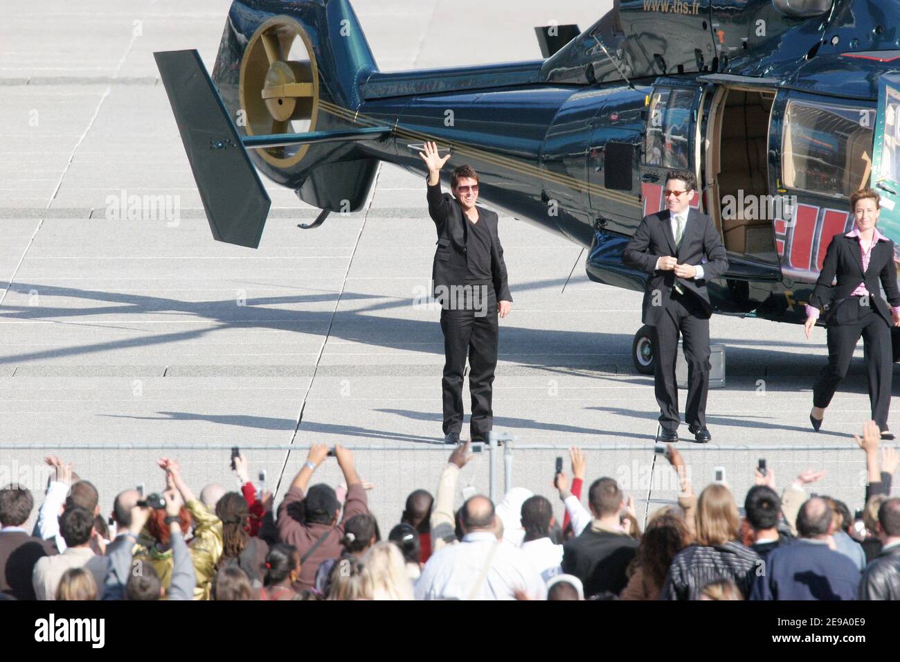 US actor Tom Cruise arrives by helicopter at La Defense, Paris business ...