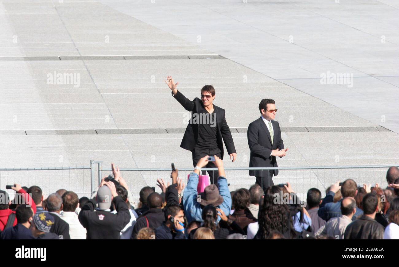 US actor Tom Cruise arrives by helicopter at La Defense, Paris business ...